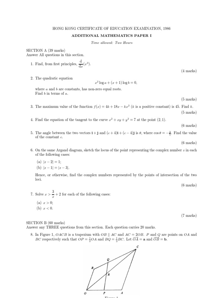 Add Maths 1986 Paper 1 and 2 | PDF | Sine | Line (Geometry)