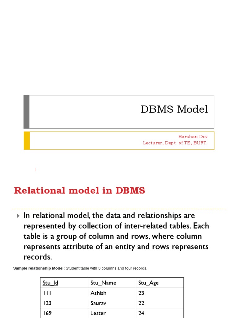 5th Lecture (DBMS Model) | PDF | Databases | Relational Model 5th Lecture (DBMS Model) | PDF | Databases | Relational Model