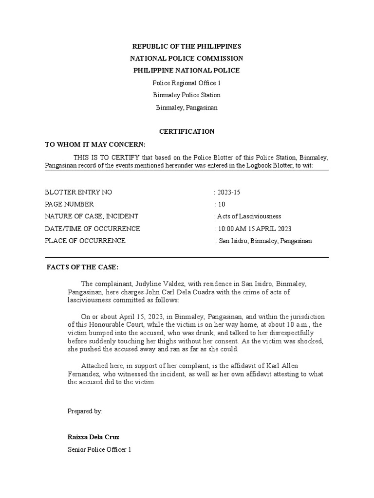 Certification of Police Blotter | PDF