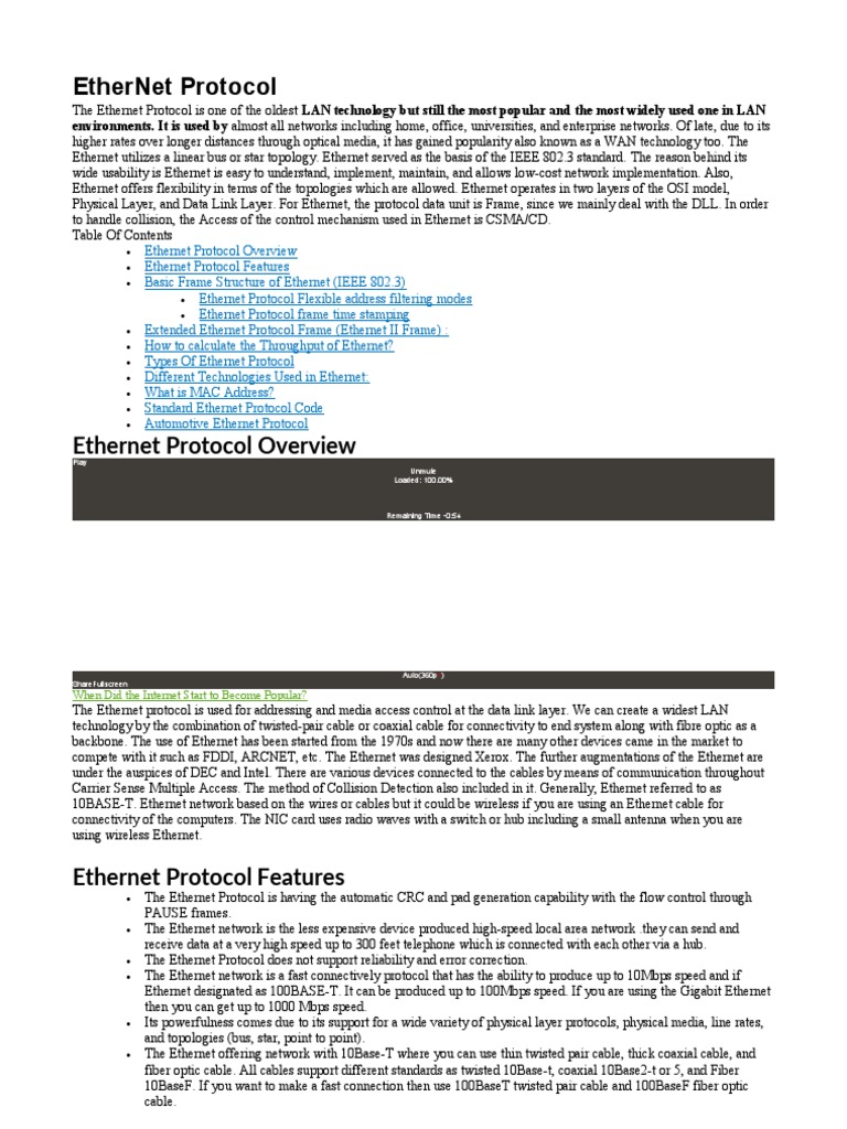 Ethernet Protocol | PDF | Ethernet | Computer Network