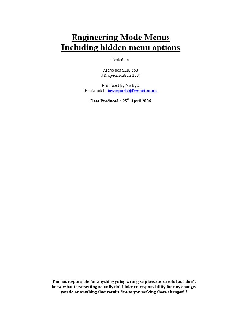 Mercedes SLK350 Engineering Mode Guide | PDF | Technology & Engineering