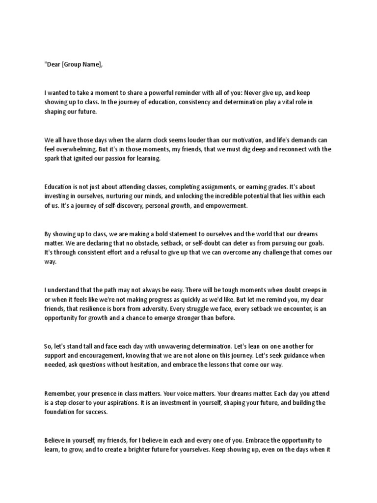 Sample of Letter To Encourage Groupmates To Not Give Up | PDF