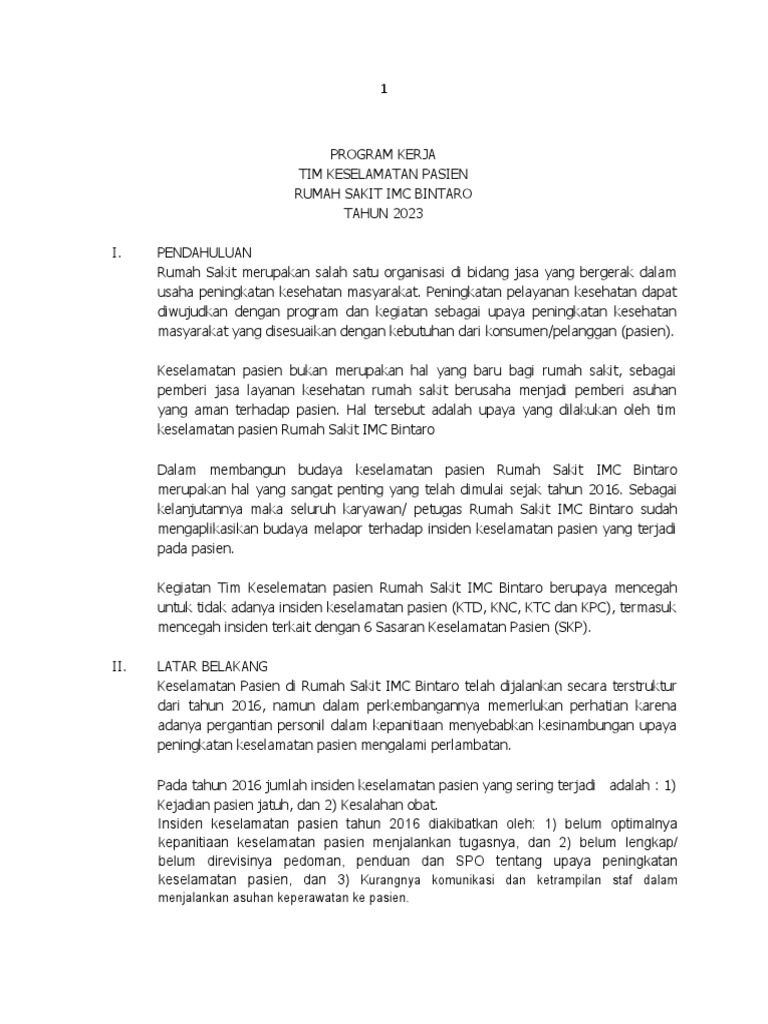 Program Keselamatan Pasien RS IMC Bintaro | PDF