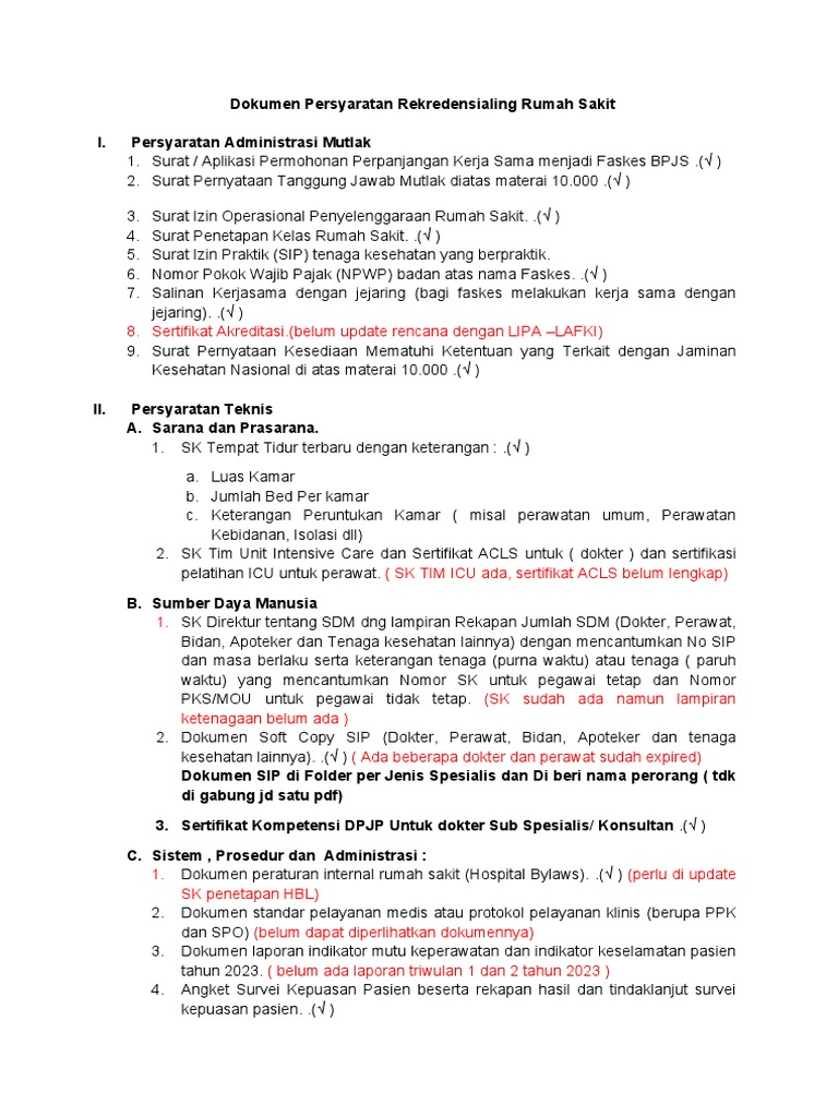Persyaratan Dokumen Rekredensialing RS 2023 | PDF