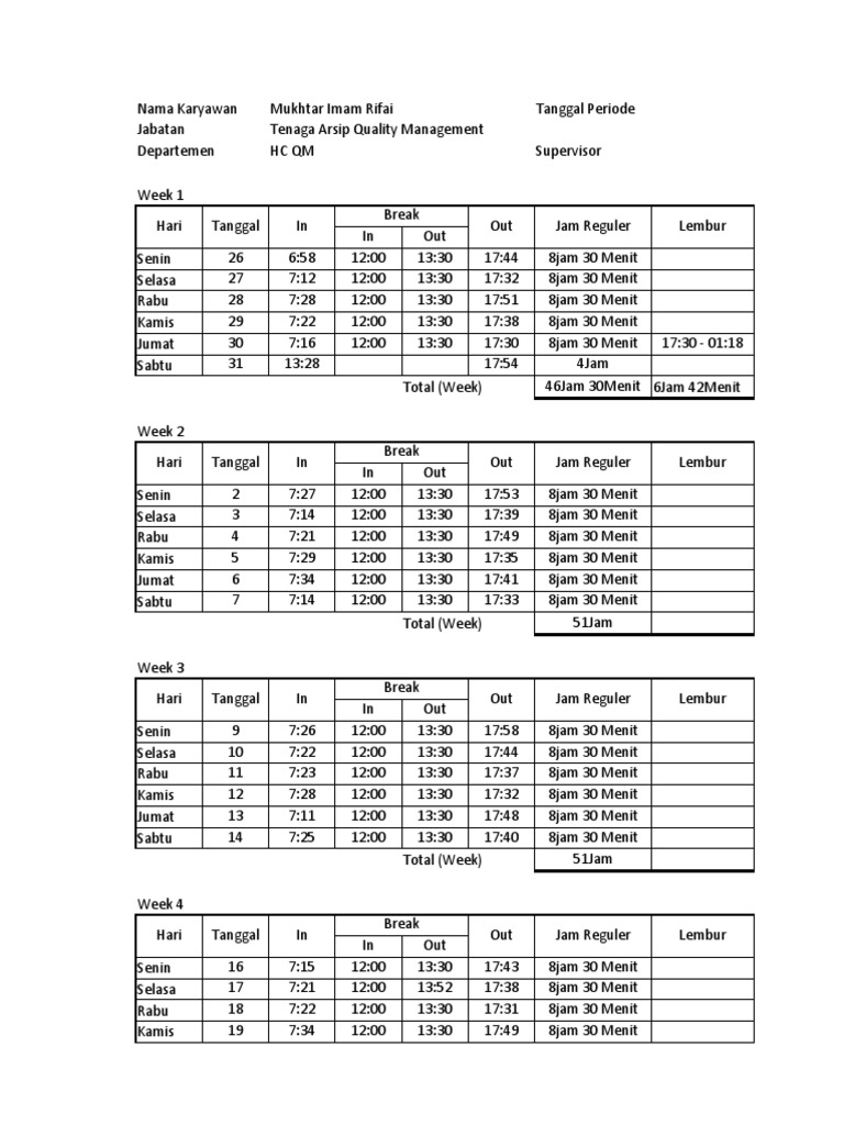 Time Sheet Imam | PDF