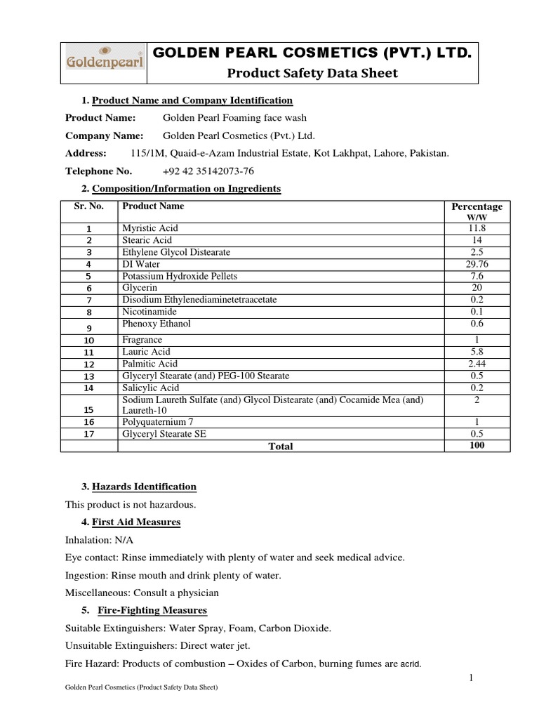 Golden Pearl Foaming Face Wash | PDF | Toxicity | Hygiene
