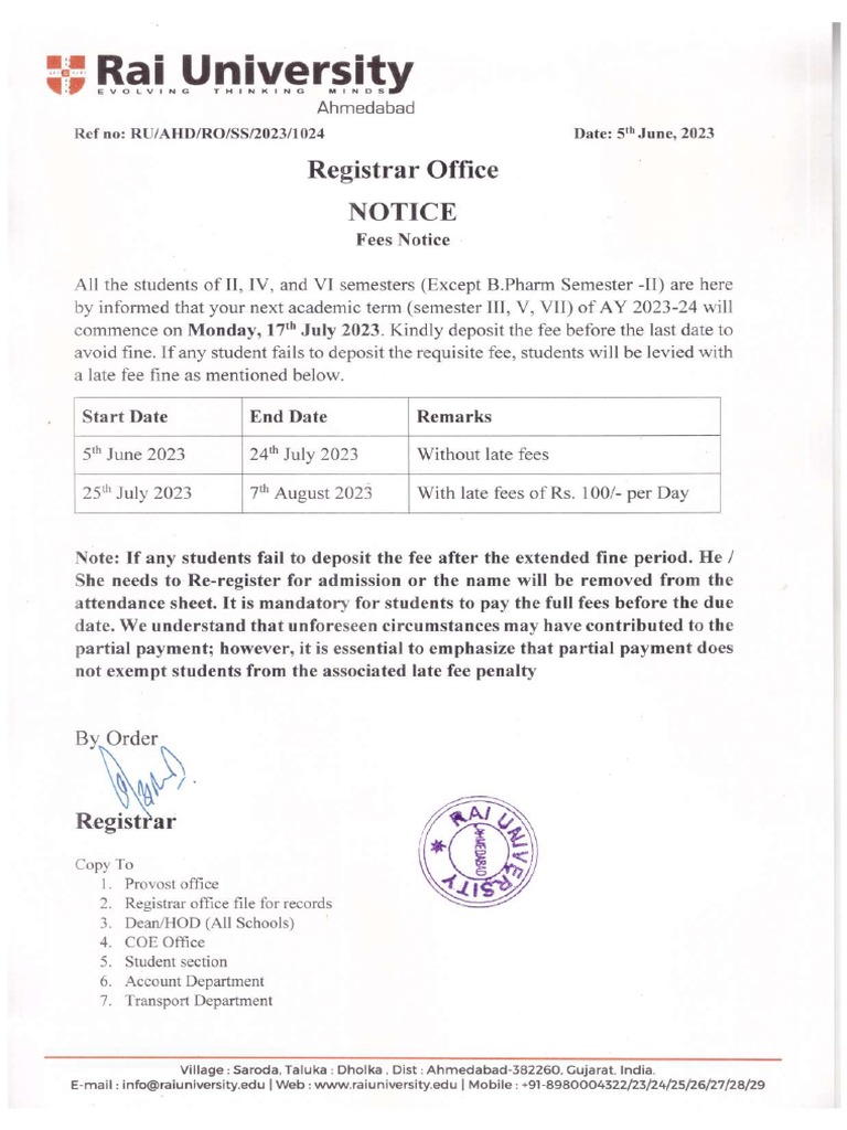 Fees Notice - July 2023 | PDF