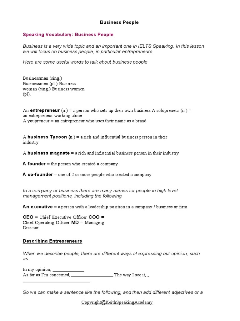 Business People - Lesson Notes | PDF