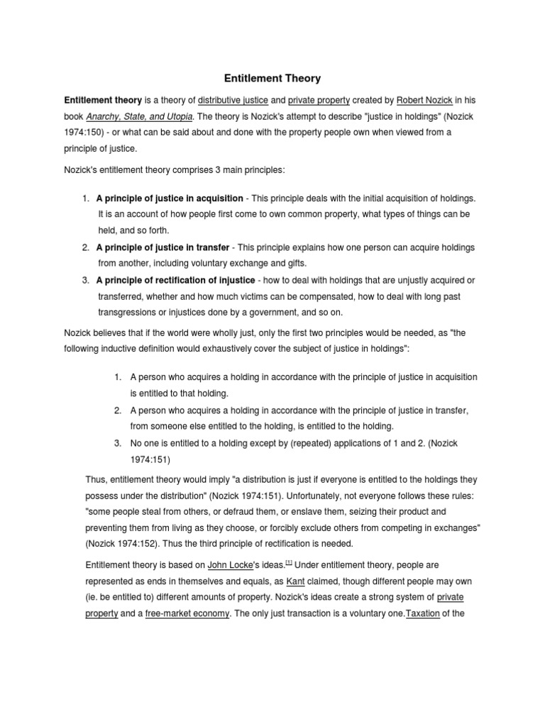 Nozick's Entitlement Theory of Distributive Justice | PDF | Political ...
