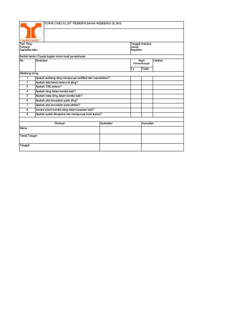 Checklist Inspeksi Webbing Sling | PDF