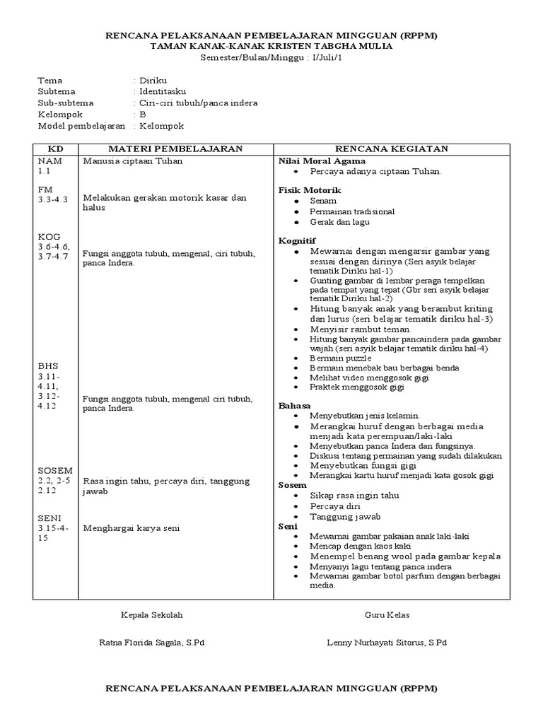 RPPM B SMTR 1 Seri Asyik Belajar DIRIKU | PDF
