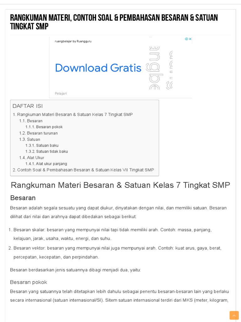 Contoh Soal & Pembahasan Besaran & Satuan Tingkat SMP | PDF | Metode ...