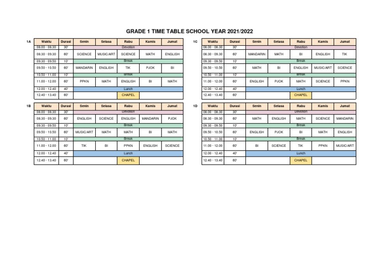 Grade 1 Timetable | PDF