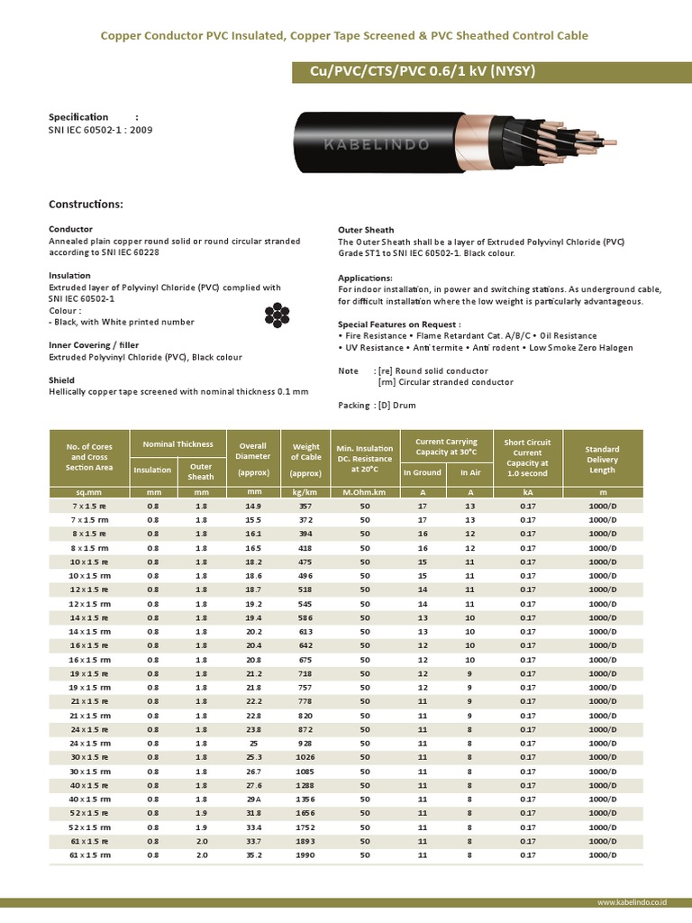 Cu-PVC-CTS-PVC (NYSY) | PDF | Polyvinyl Chloride | Electrical Conductor
