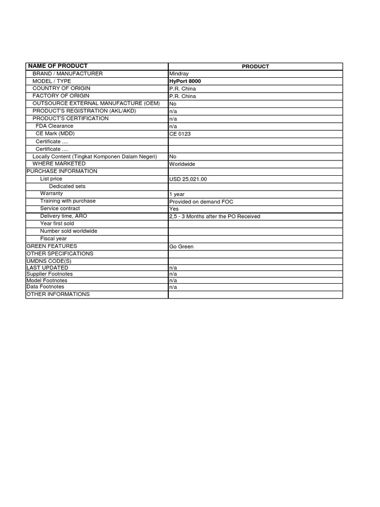 Spek Pendant HyPort 8000 Mindray 2019 | PDF