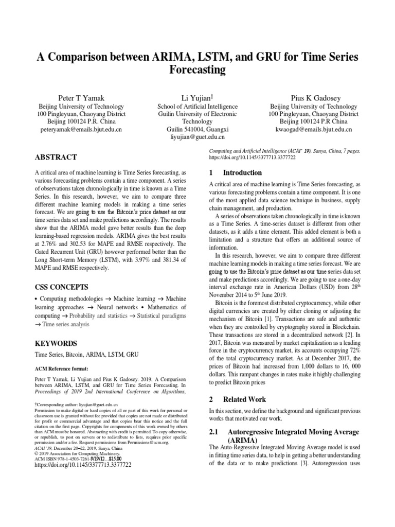 A Comparison Between ARIMA, LSTM, and GRU For Time Series Forecasting | PDF | Autoregressive ...