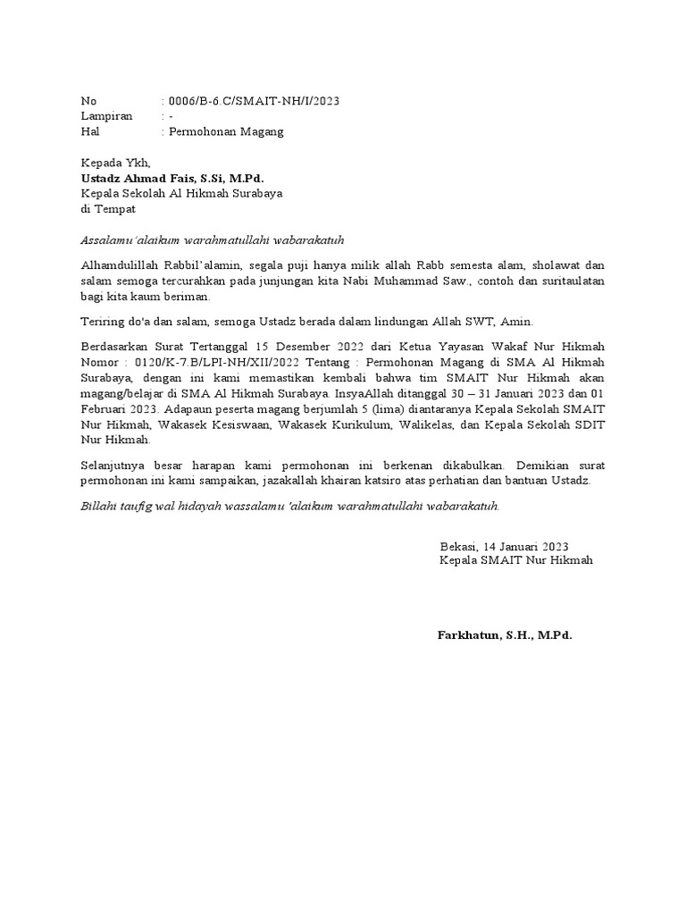 Surat Permohonan Magang | PDF