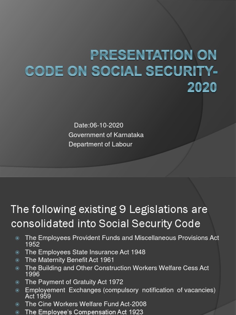 Presentation On Code On Social Security-2020 | PDF | Employment ...