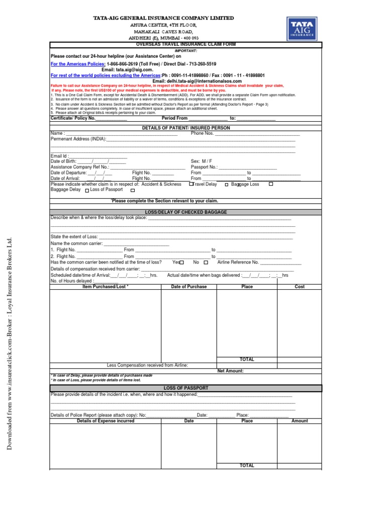 AIG Travel Insurance Claim Form Guide | PDF | Airlines | Physician