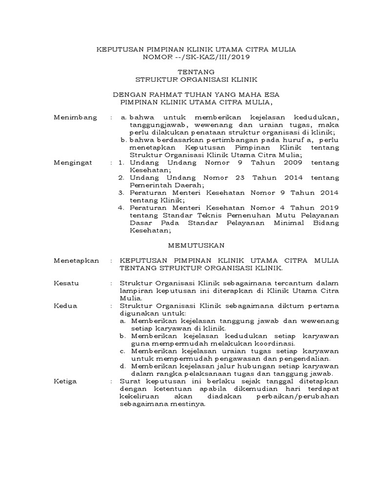 Struktur Organisasi Klinik Citra Mulia | PDF | Kesehatan Holistik