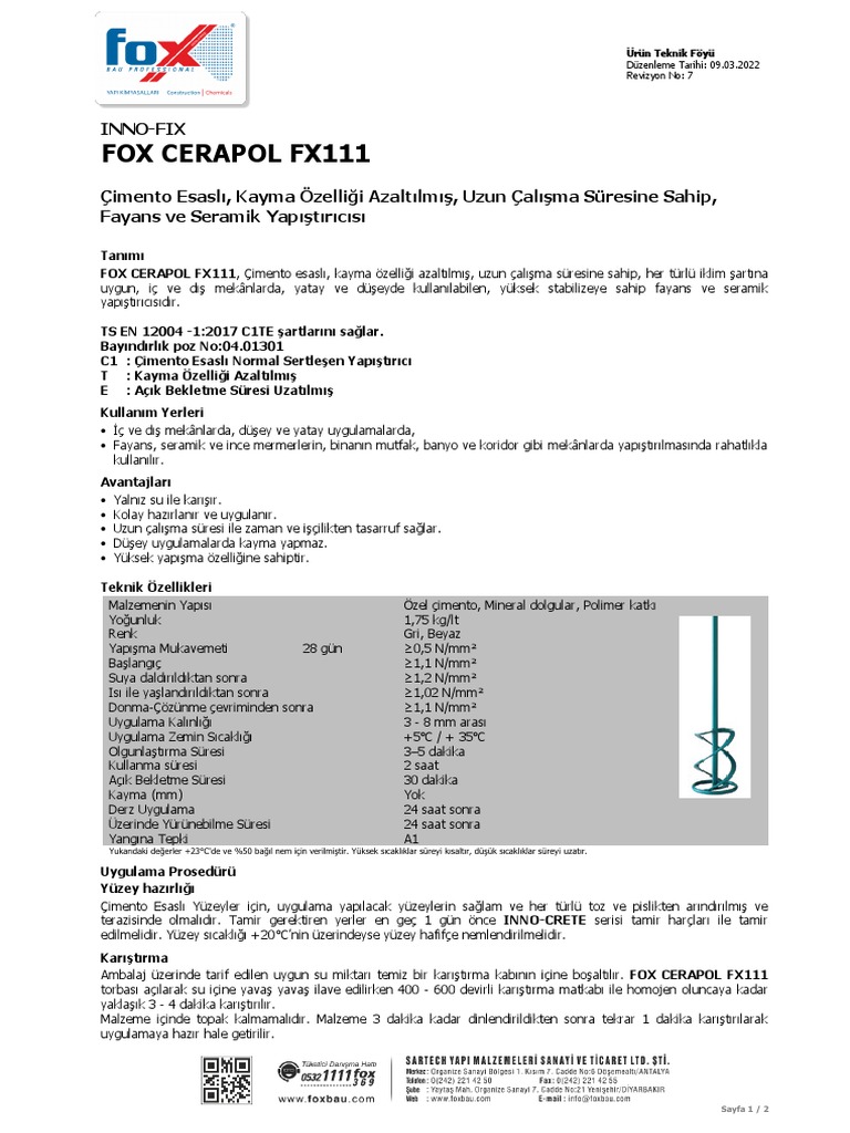 Fox Cera FX111 C1TE (TR) | PDF