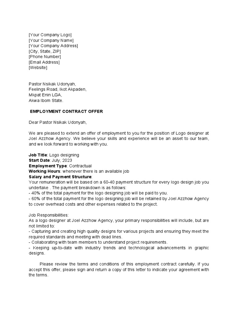 Employment Contract For Pastor Nsikak | PDF