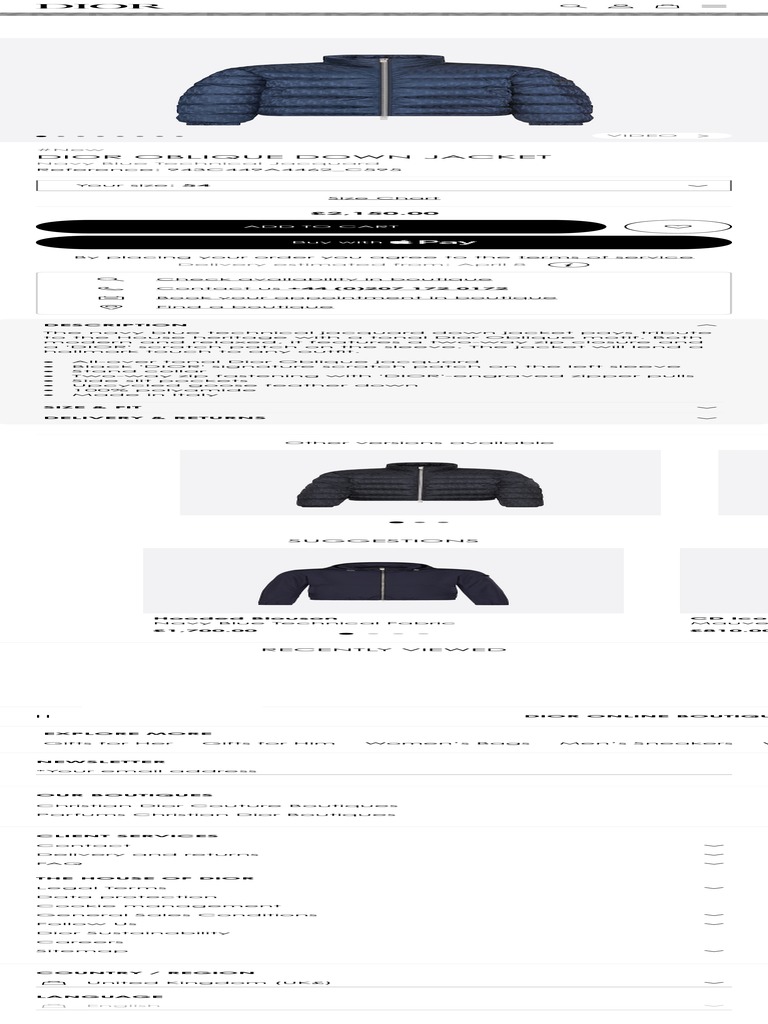 Dior Oblique Down Jacket Navy Blue Technical Jacquard DIOR | PDF | Home ...