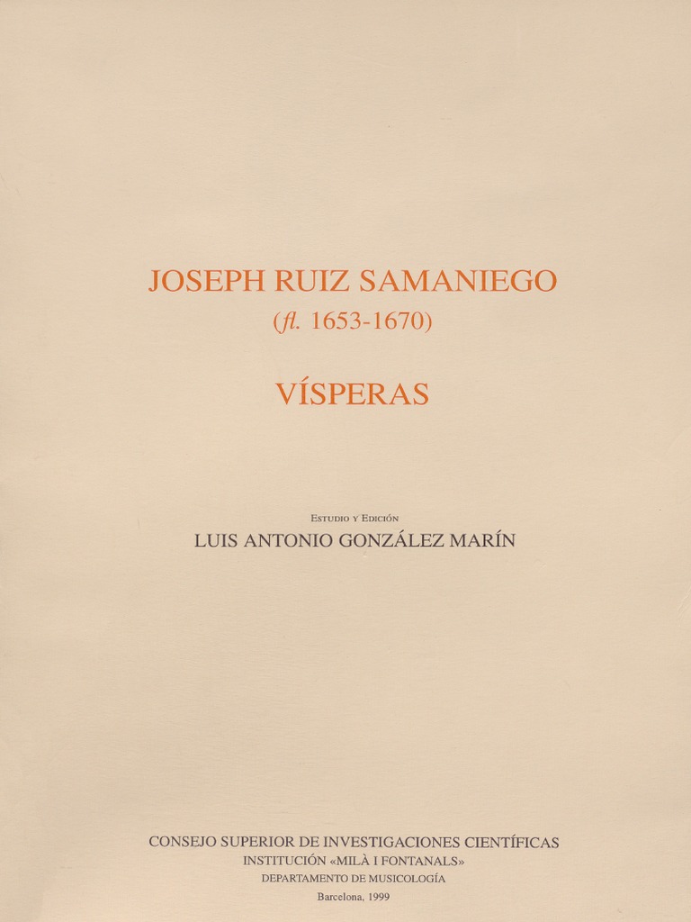 Joseph Ruiz Samaniego (Fl. 1653-1670) Vísperas | PDF | Las artes escénicas