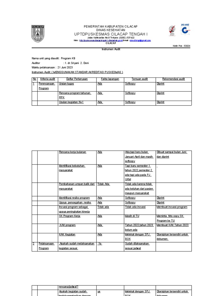 Instrumen Audit KB 2023 | PDF