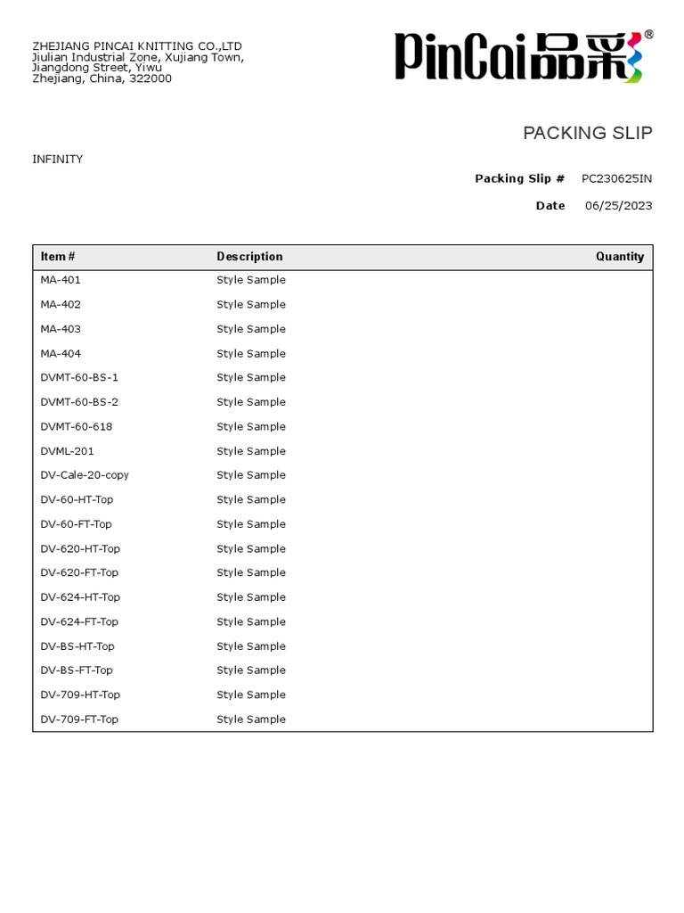 Edit Packing Slip | PDF