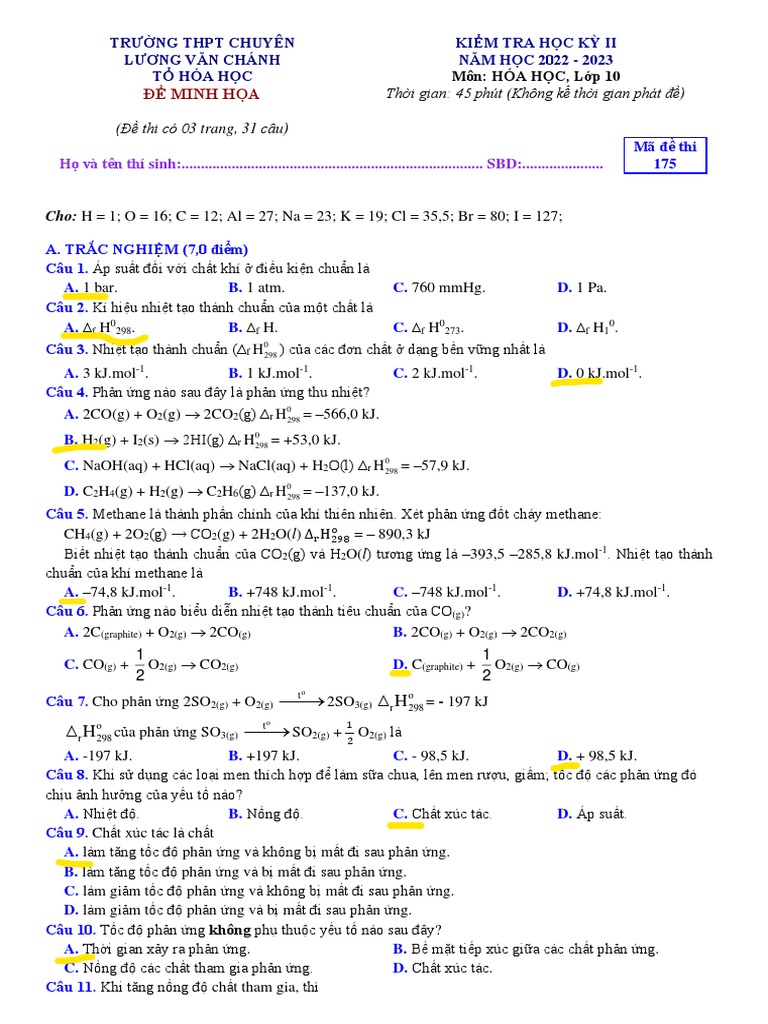 Đề Minh họa KT HKII_Hóa học 10 ctrinh mới | PDF