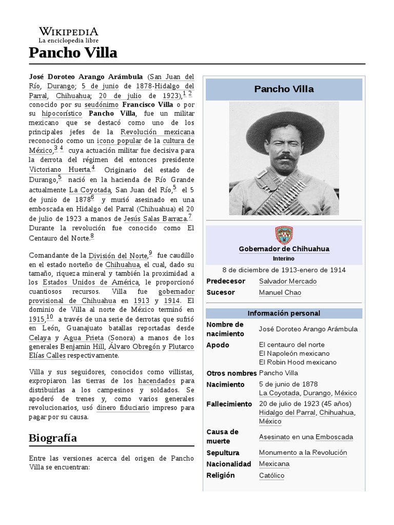 Biografía de Pancho Villa: El Centauro del Norte | PDF | Guerras ...