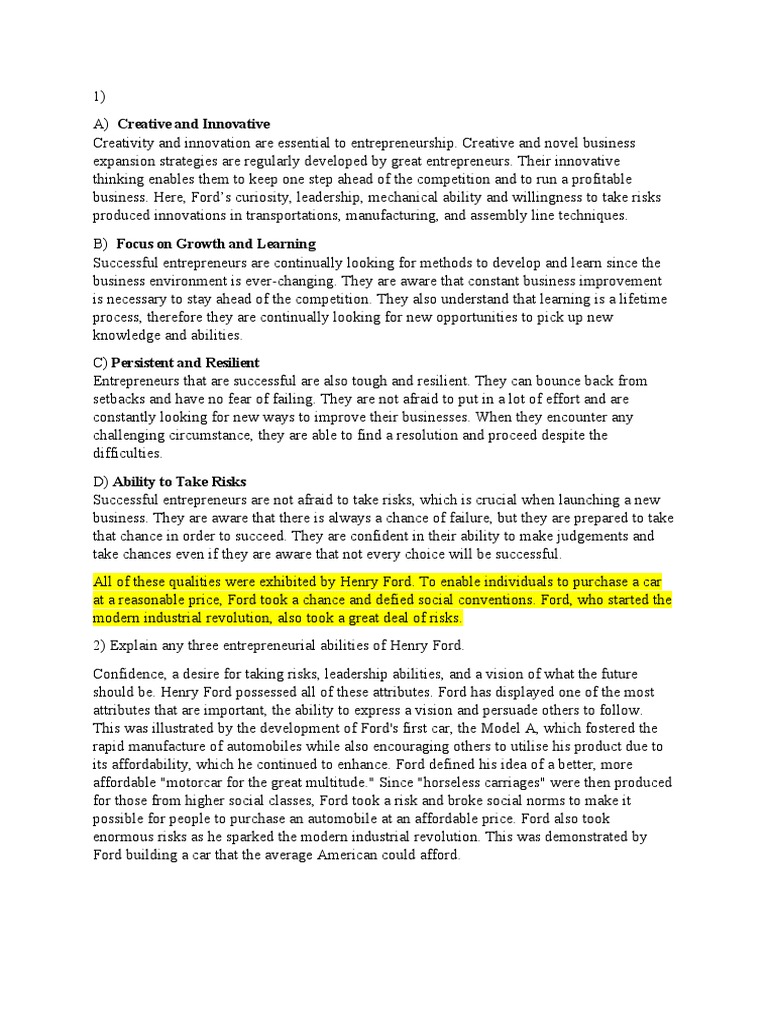 Henry Ford Case Study | PDF | Entrepreneurship | Business