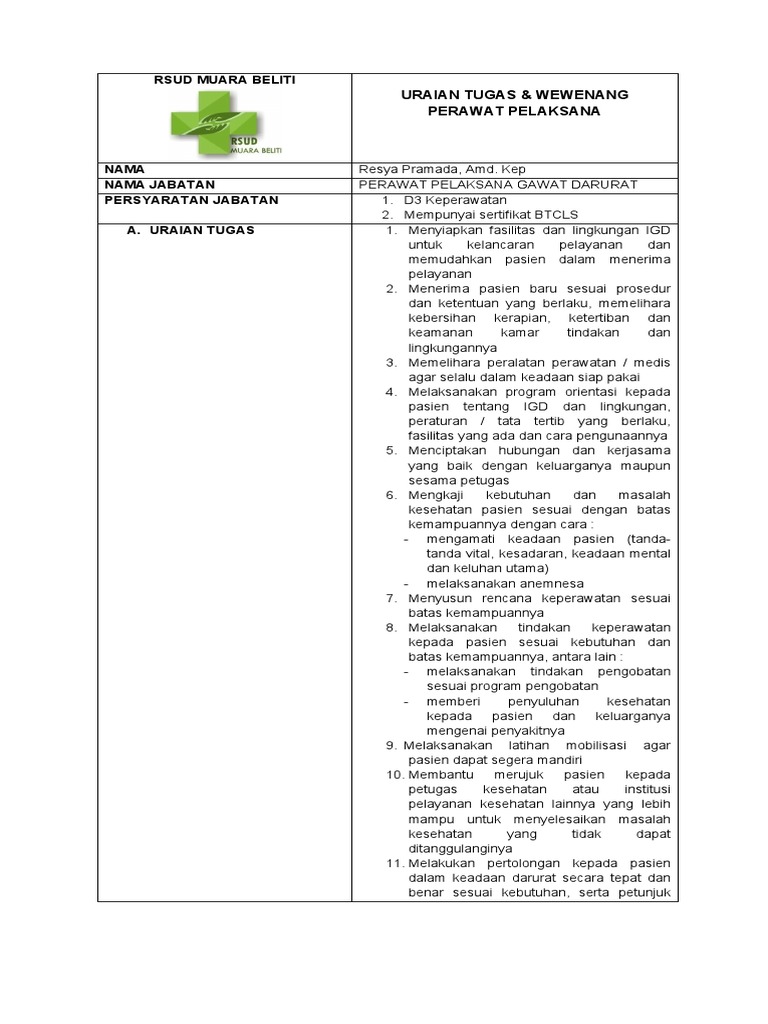 Uraian Tugas Perawat Igd | PDF