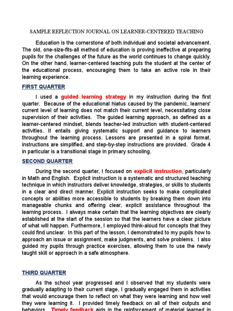 Reflection Journal on Learner-Centered Teaching | PDF | Learning ...