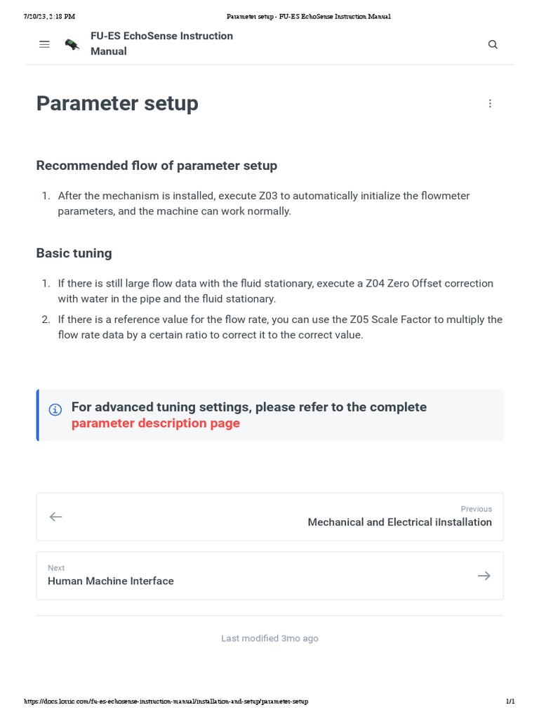 FU-ES EchoSense Parameter Setup Guide | PDF