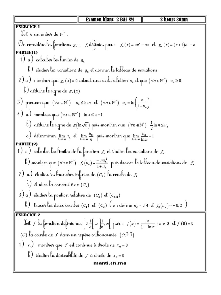 Examen Blanc 2 BAC SM | Download Free PDF | Nombre complexe | Entier ...