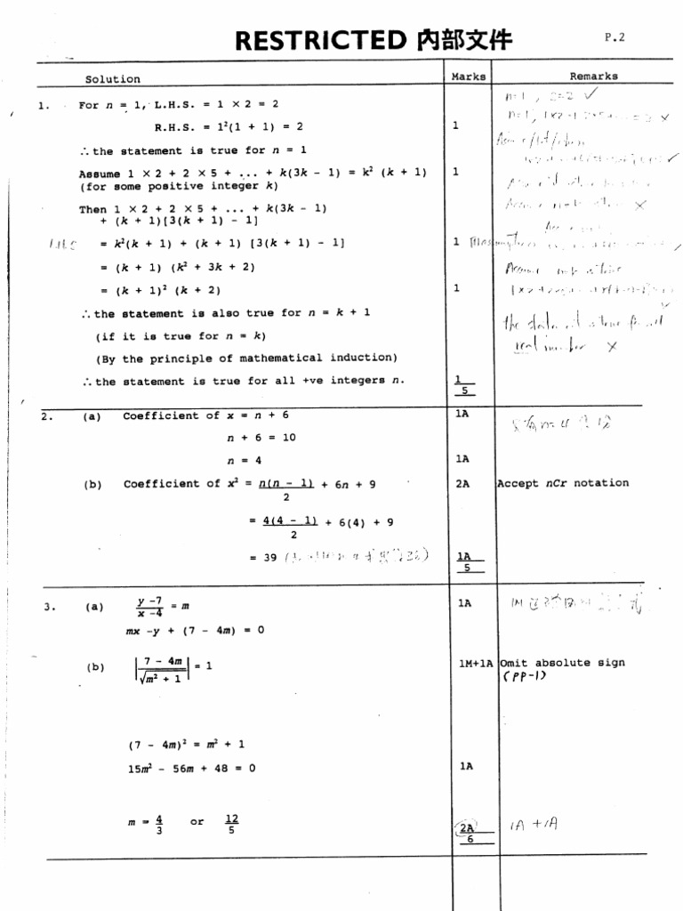 Add Maths 1992 Paper 2 Marking Scheme | PDF