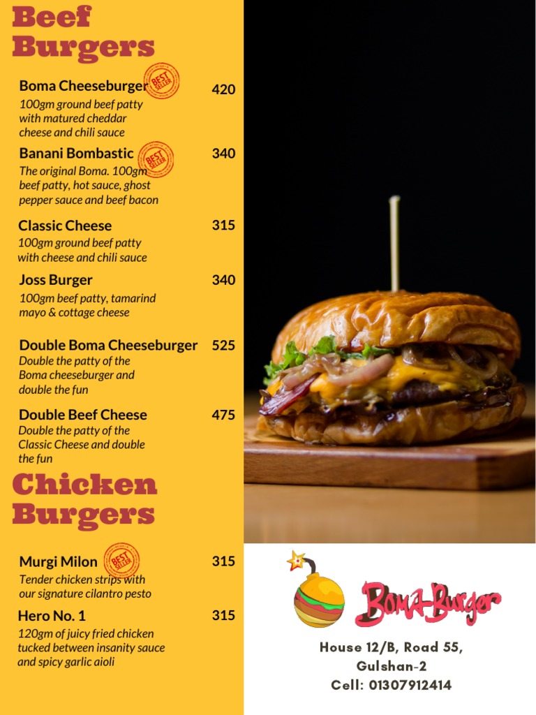Boma Burger Menu August 2021 In-House | PDF