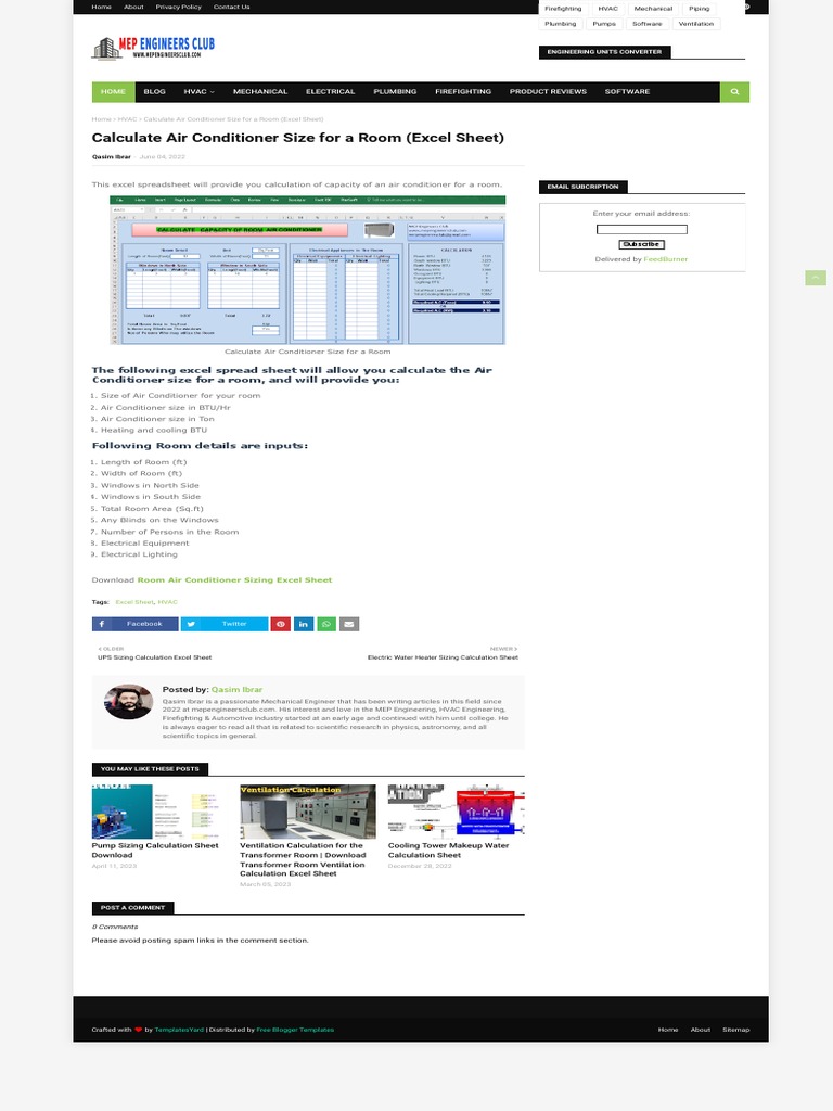 Air Conditioner Size Calculation Sheet | PDF | Air Conditioning ...