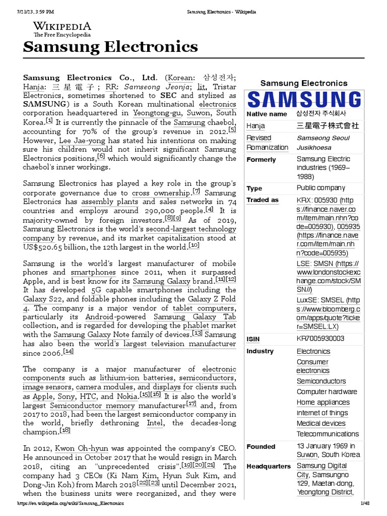 Samsung Electronics - Wikipedia | Download Free PDF | Samsung Electronics | Samsung