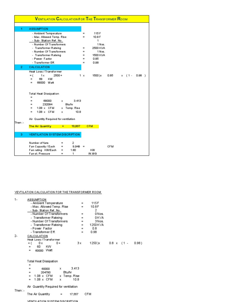 Transformer Room Ventilation Calculation | PDF | Ventilation ...
