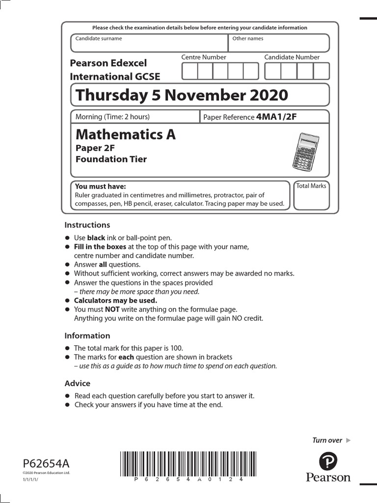 02a Igcse Maths 4ma1 2f November 2020 Examination Paper Pdf Area
