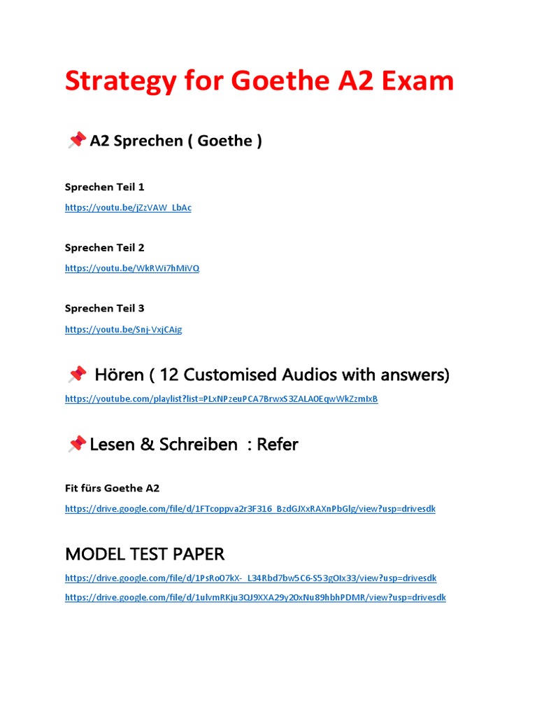 Strategy For Goethe A2 Exam | PDF