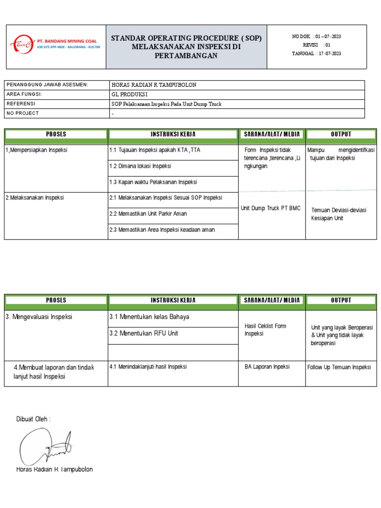 SK 07 SOP Teknis Inspeksi | PDF