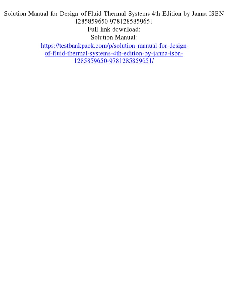 Design of Fluid Thermal Systems 4th Edition by Janna ISBN Solution Manual | PDF | Physical ...
