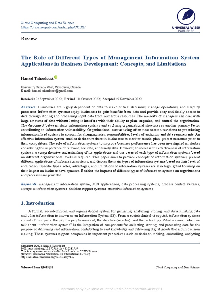 The Role of Different Types of Management Information System ... The Role of Different Types of Management Information System ...