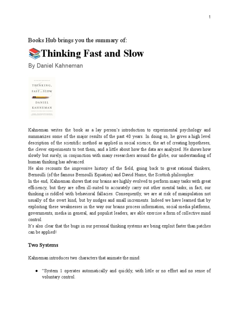 Thinking Fast and Slow Summary by BooksHub | PDF | Utility | Mental ...