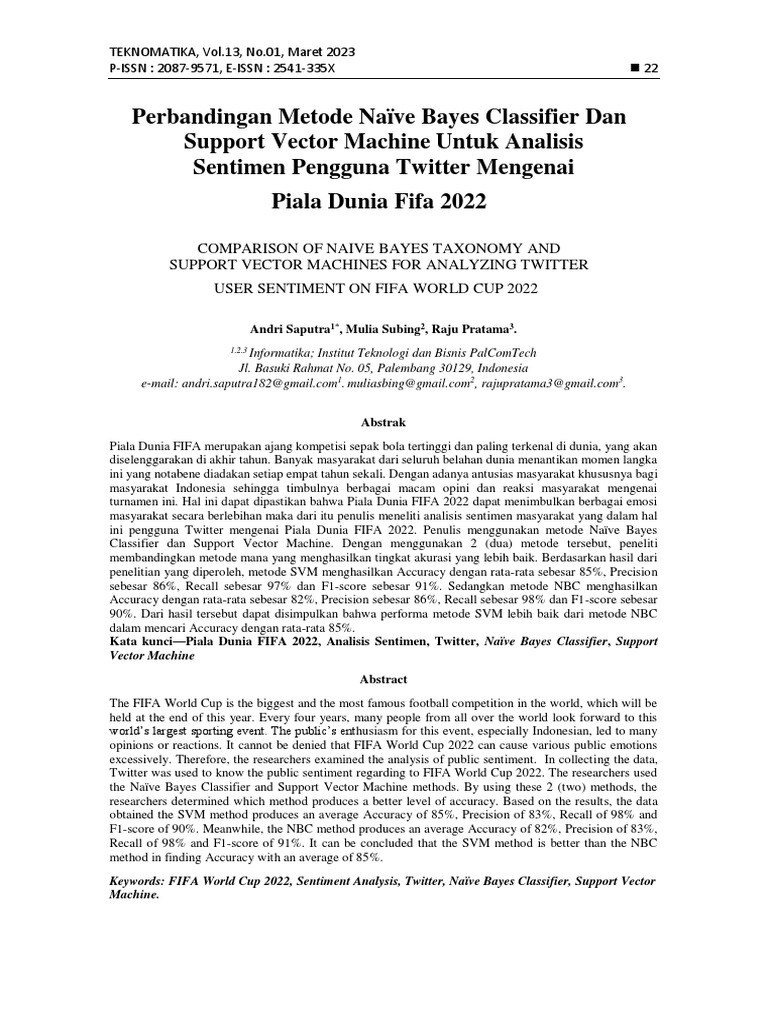 Perbandingan Metode Naïve Bayes Classifier Dan Support Vector Machine Untuk Analisis Sentimen