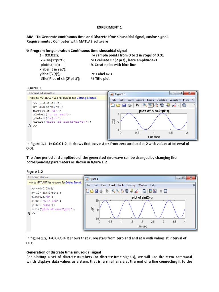 Experiment 1 Basic Signal Pdf Discrete Time And Continuous Time Applied Mathematics